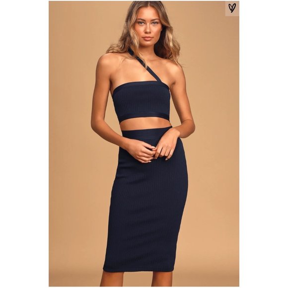 Lulus | Dresses | Dance Hall Navy Blue Oneshoulder Twopiece Bodyco ...